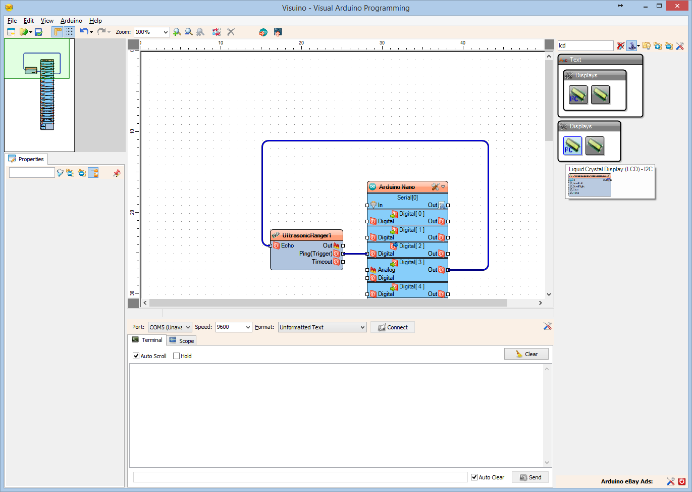Arduino Nano: Ultrasonic Ranger(Ping) Distance I2C 2 X 16 LCD Display ...