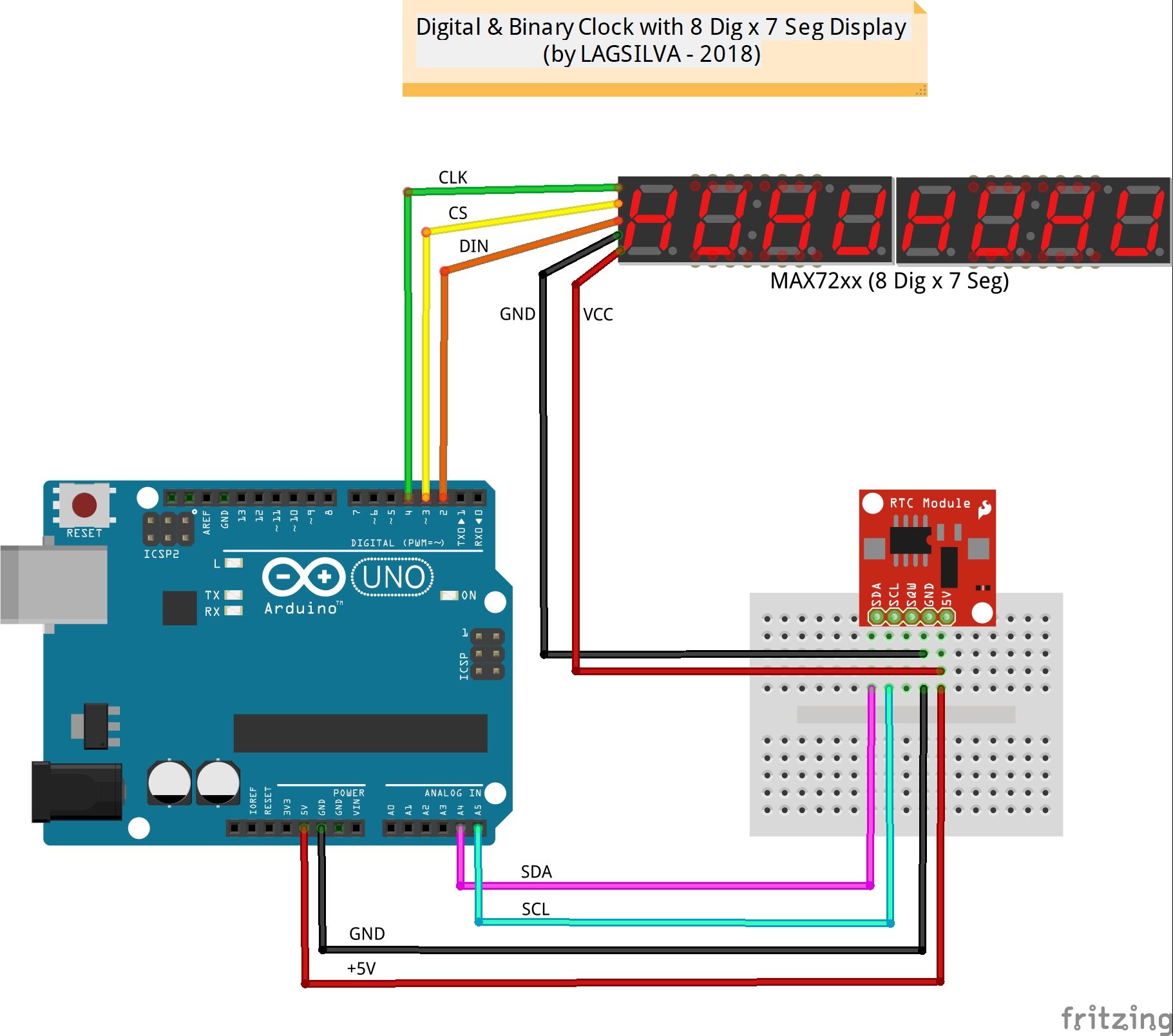 Digital & Binary Clock in 8 Digits X 7 Segments LED Display : 4 Steps ...