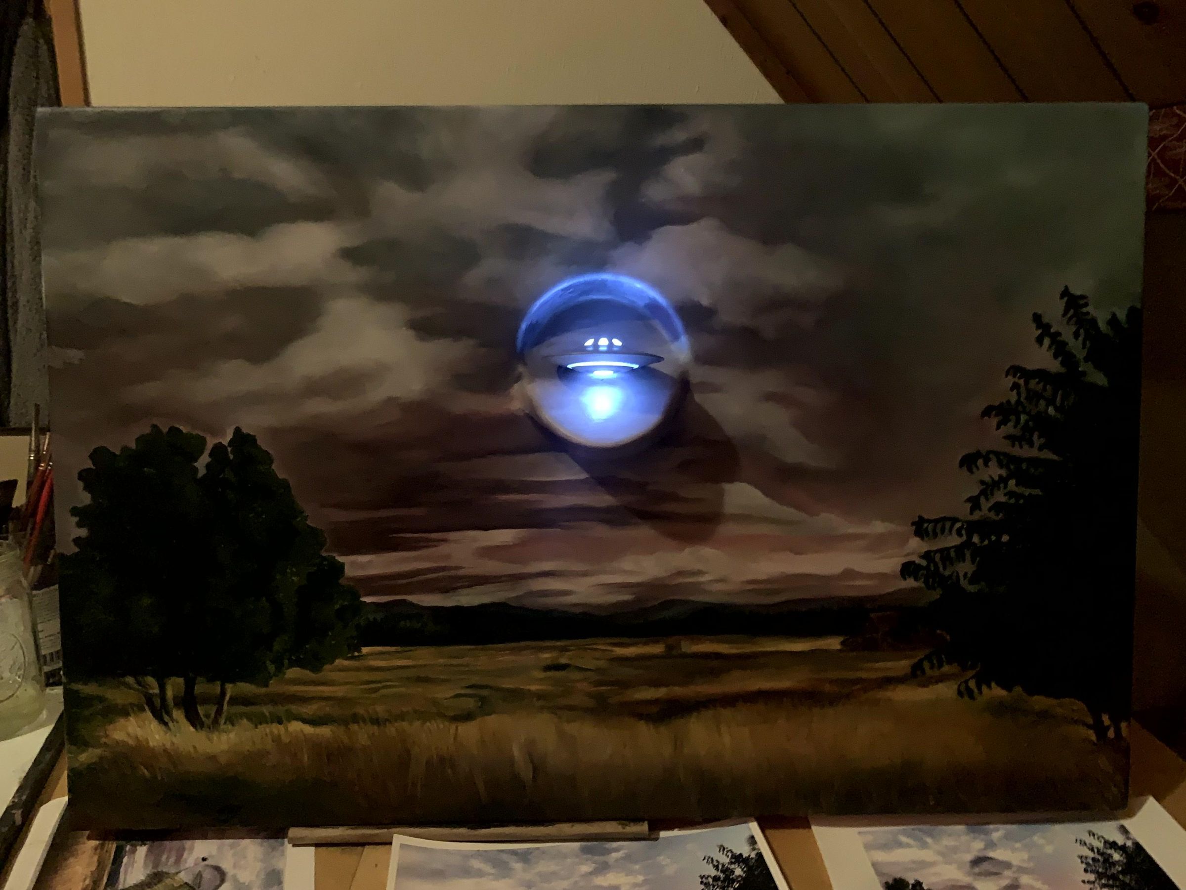 Trans-Medium UFO Art - Illuminated Flying Saucer Rides Gravity Wave ...