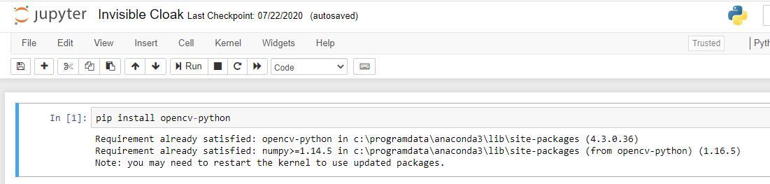 Invisible Cloak of Potter With Python : 6 Steps - Instructables