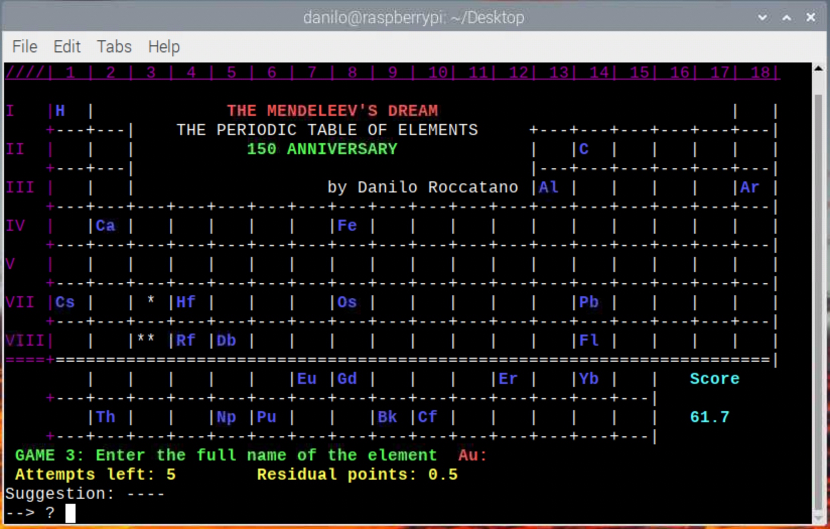 The Mendeleev's Dream: an Educational Game in Awk Language : 8 Steps ...