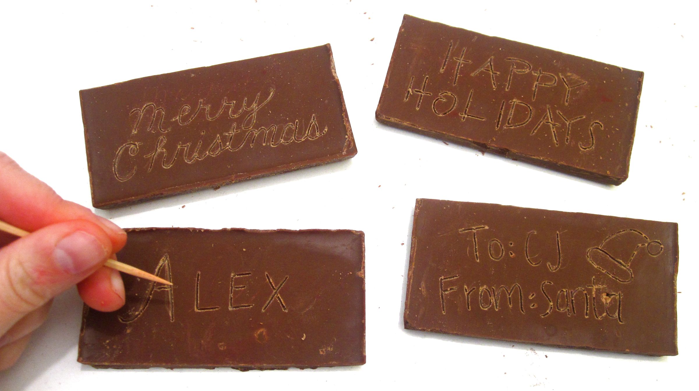 DIY Engraved Holiday Chocolate Bar Place Settings, Gift Tags & Stocking ...