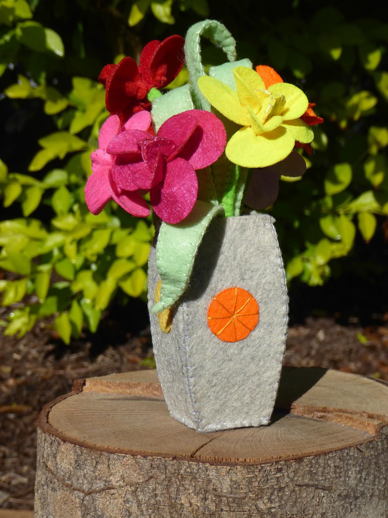 Miniature Embroidered Felt Floral Bouquet and Mini "concrete" Vase : 3 ...