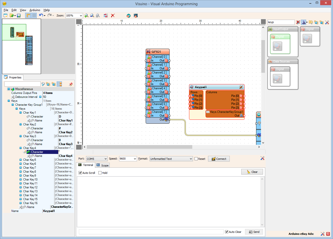 Arduino Nano: I2C Matrix Keypad With PCF8574/PCF8574A GPIO and Visuino ...