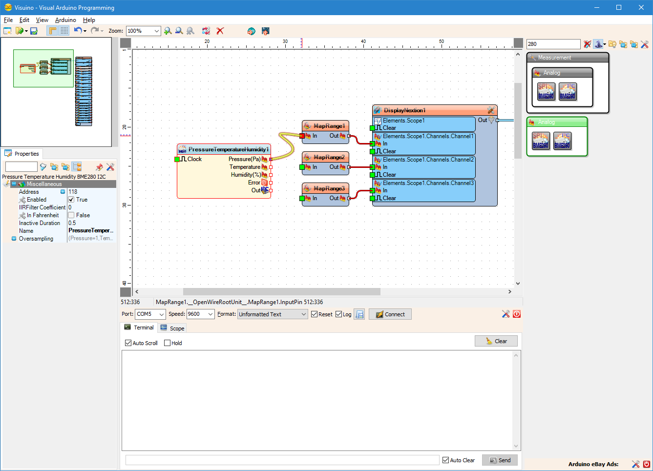 Arduino Nano and Visuino: Display BME280 Temperature Humidity and ...