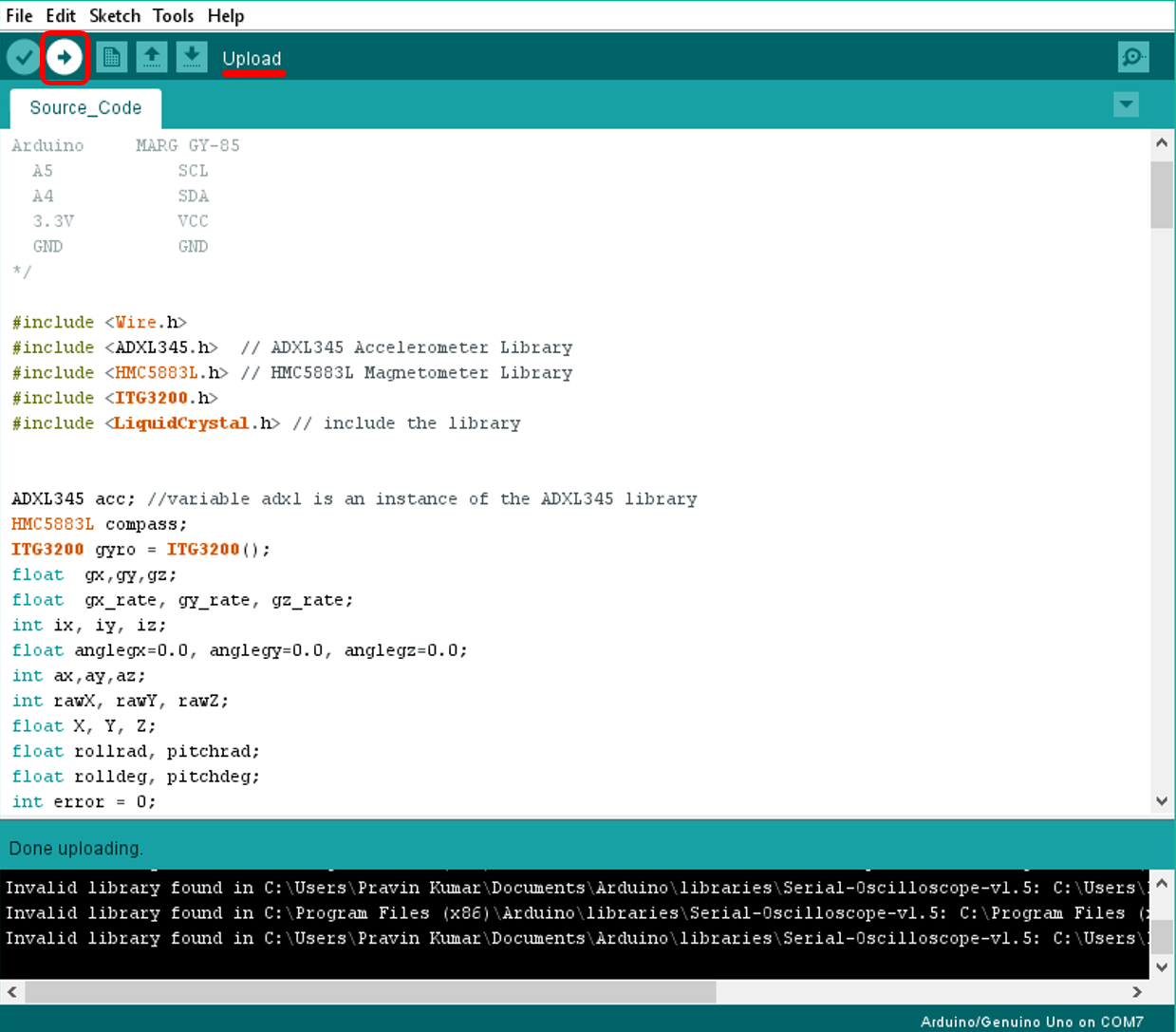 Tutorial to Interface GY-85 IMU 9DOF Sensor With Arduino : 8 Steps ...