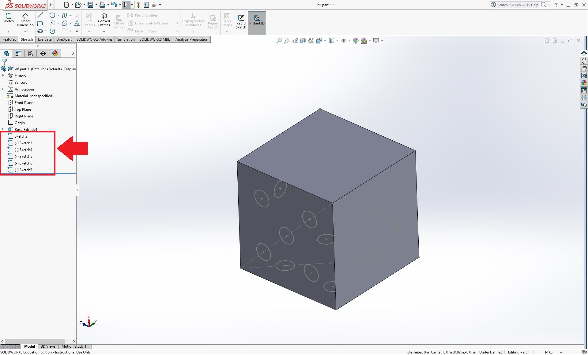 Learning a Few Basic Functions of SOLIDWORKS: Making a Six Sided Dice ...
