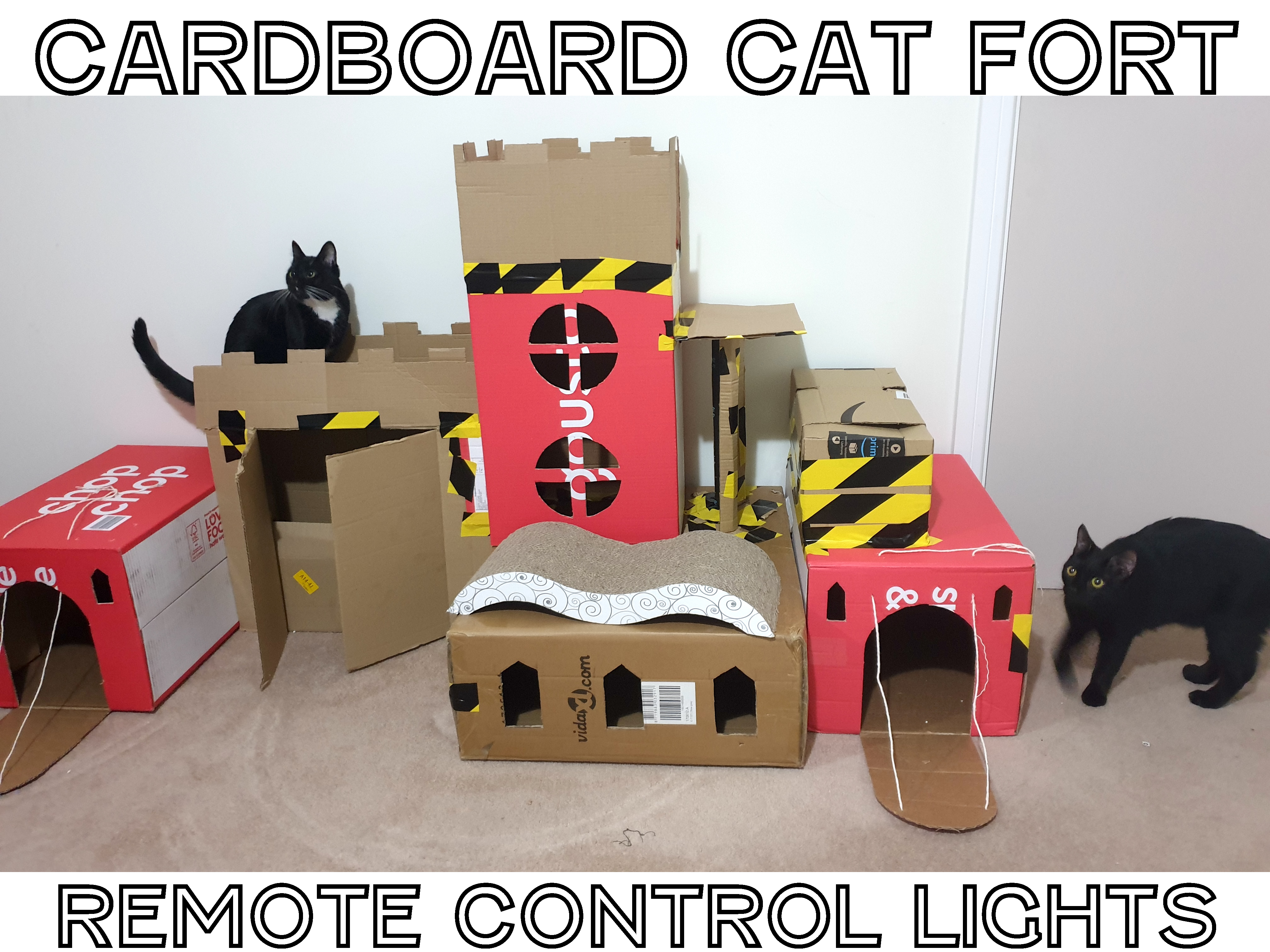 Cardboard Cat Fort With LED Remote Control Lighting and Real Drawbridge ...