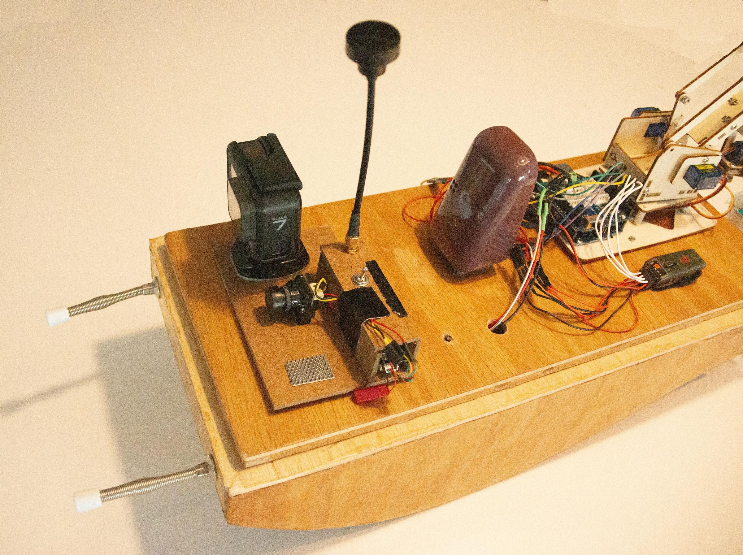 Robot Arm on Springer Tug Boat for Candy Delivery W/ 2 Cameras and Baby ...