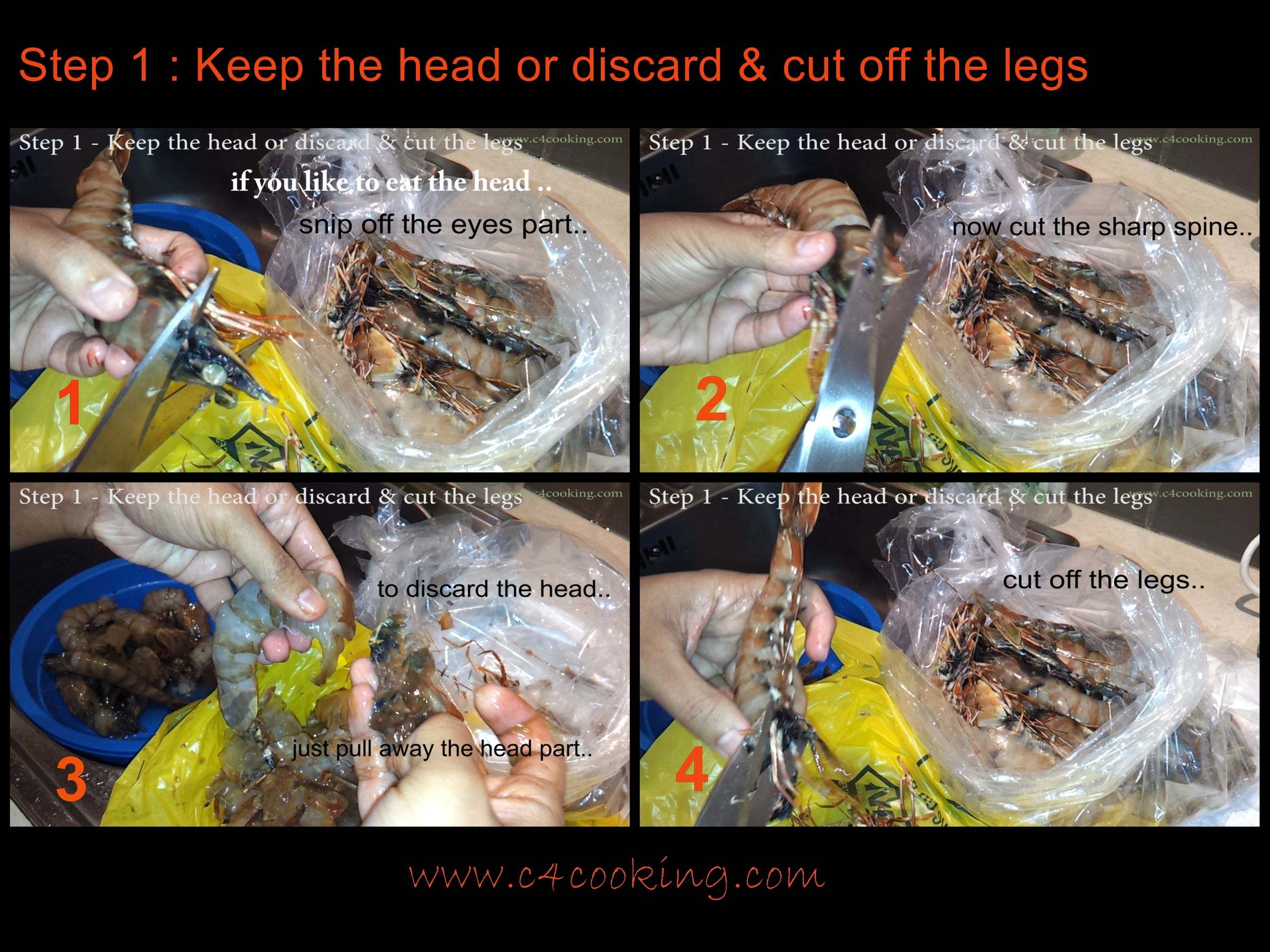 How to Clean WHOLE PRAWNS / SHRIMP - ( Cut, Shell, De-vein & Clean ...