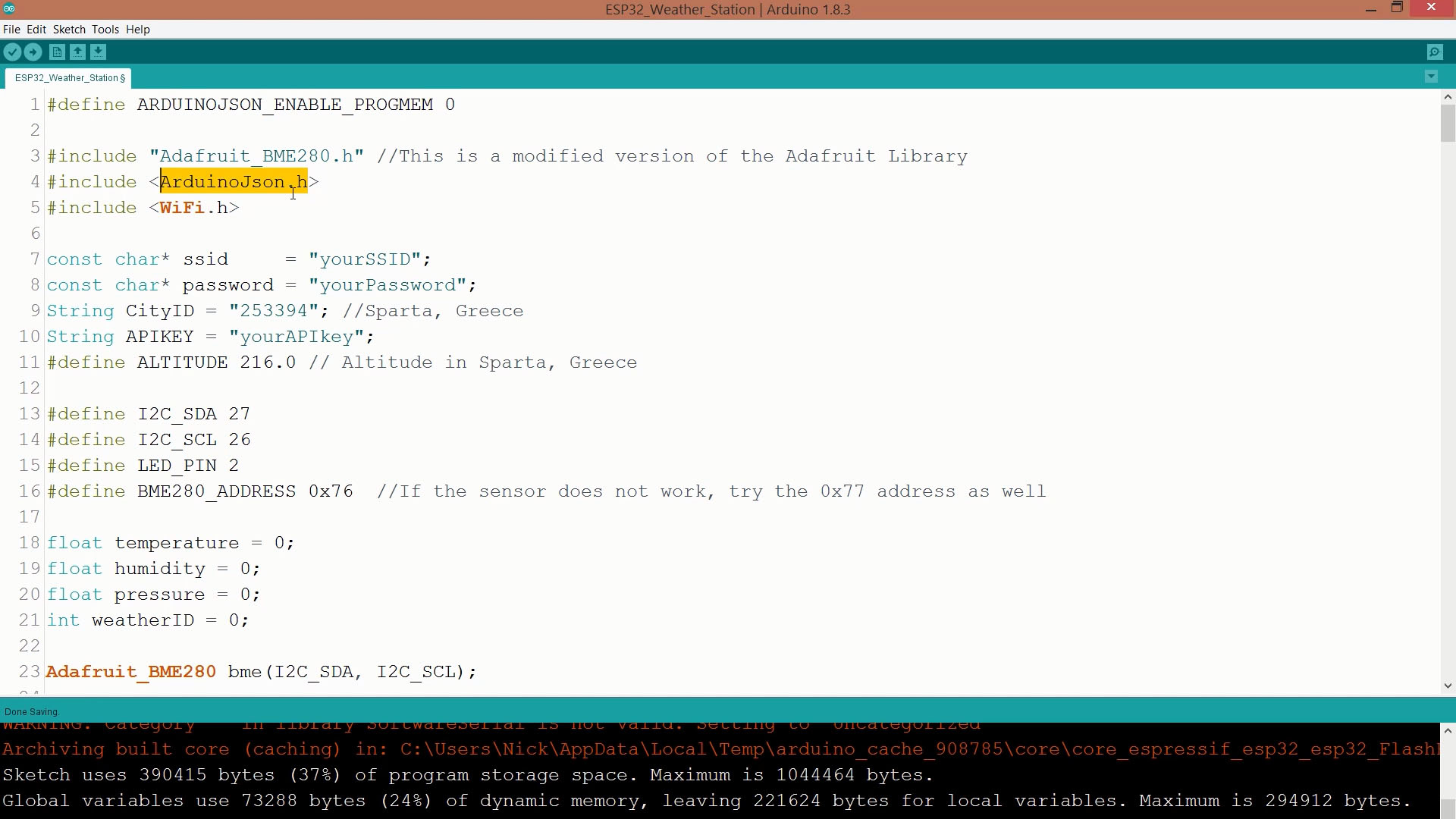 ESP32 WiFi Weather Station With a BME280 Sensor : 7 Steps (with ...