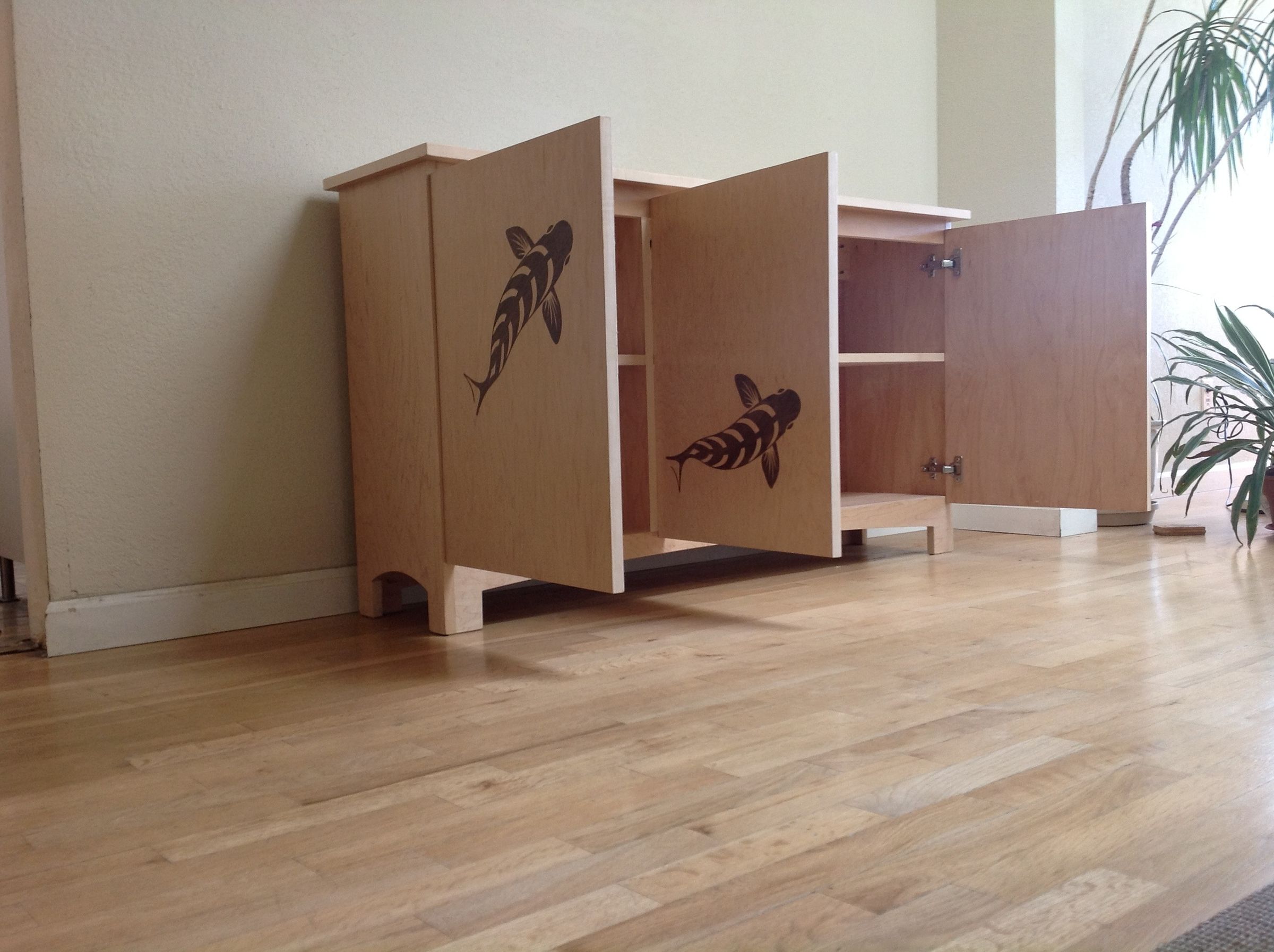 Apartment Sized Sideboard With Koi Veneer Pictorial Inlay - CNC and ...
