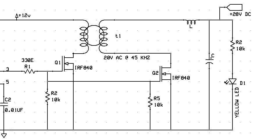 12V DC to 28V DC Converter. DC-DC Converter. Mosfets Used for Switching Transformer Primary and ...