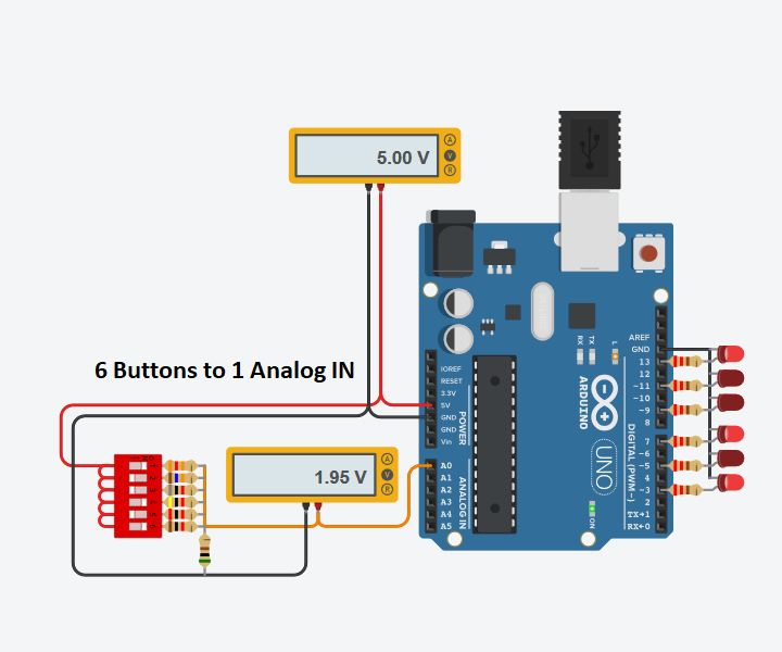 Use 1 Analog Input For 6 Buttons For Arduino 6 Steps Instructables