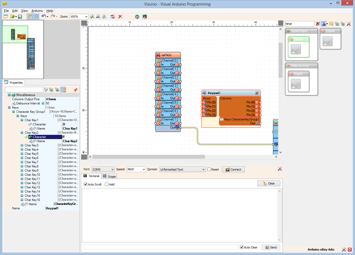 Arduino Nano: I2C Matrix Keypad With PCF8574/PCF8574A GPIO and Visuino ...