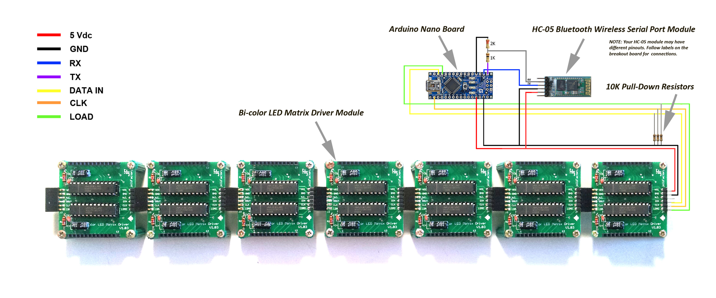 Arduino (SPI) 7 Bi-color LED Matrix Scrolling Text Display : 5 Steps ...