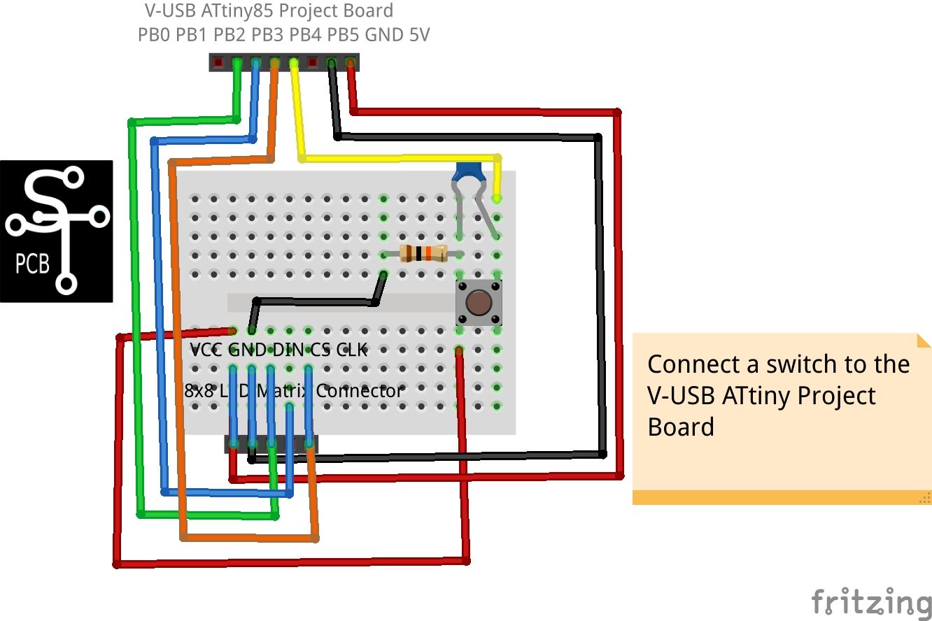V-USB ATtiny85 Project Board and an 8x8 Red LED Matrix Display : 10 ...