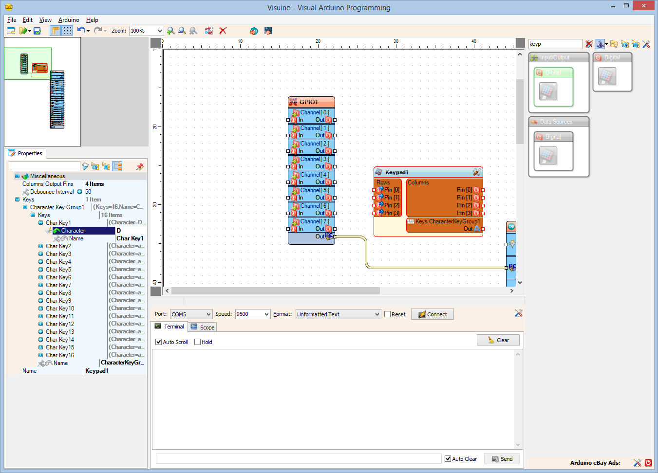 Arduino Nano: I2C Matrix Keypad With PCF8574/PCF8574A GPIO and Visuino ...