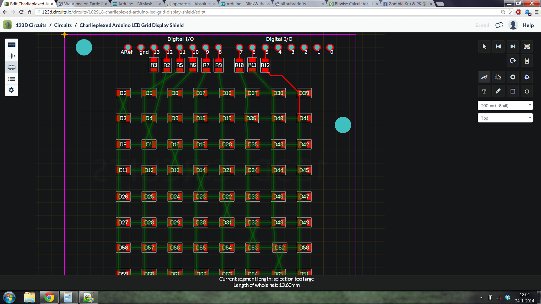 Charlieplexed Arduino 8x8 Led Grid Display Shield Made And Simulated In 123d Circuits 4 Steps