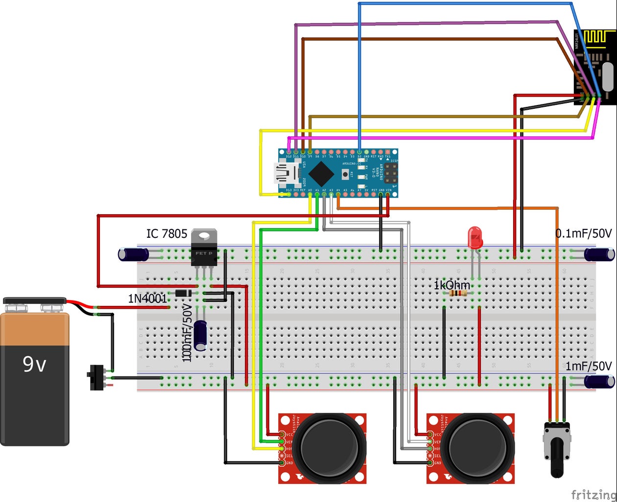 How To Control Tracked Robot Via Joystick Nrf24l01 Module Arduino Part1 Tx 3 Steps With