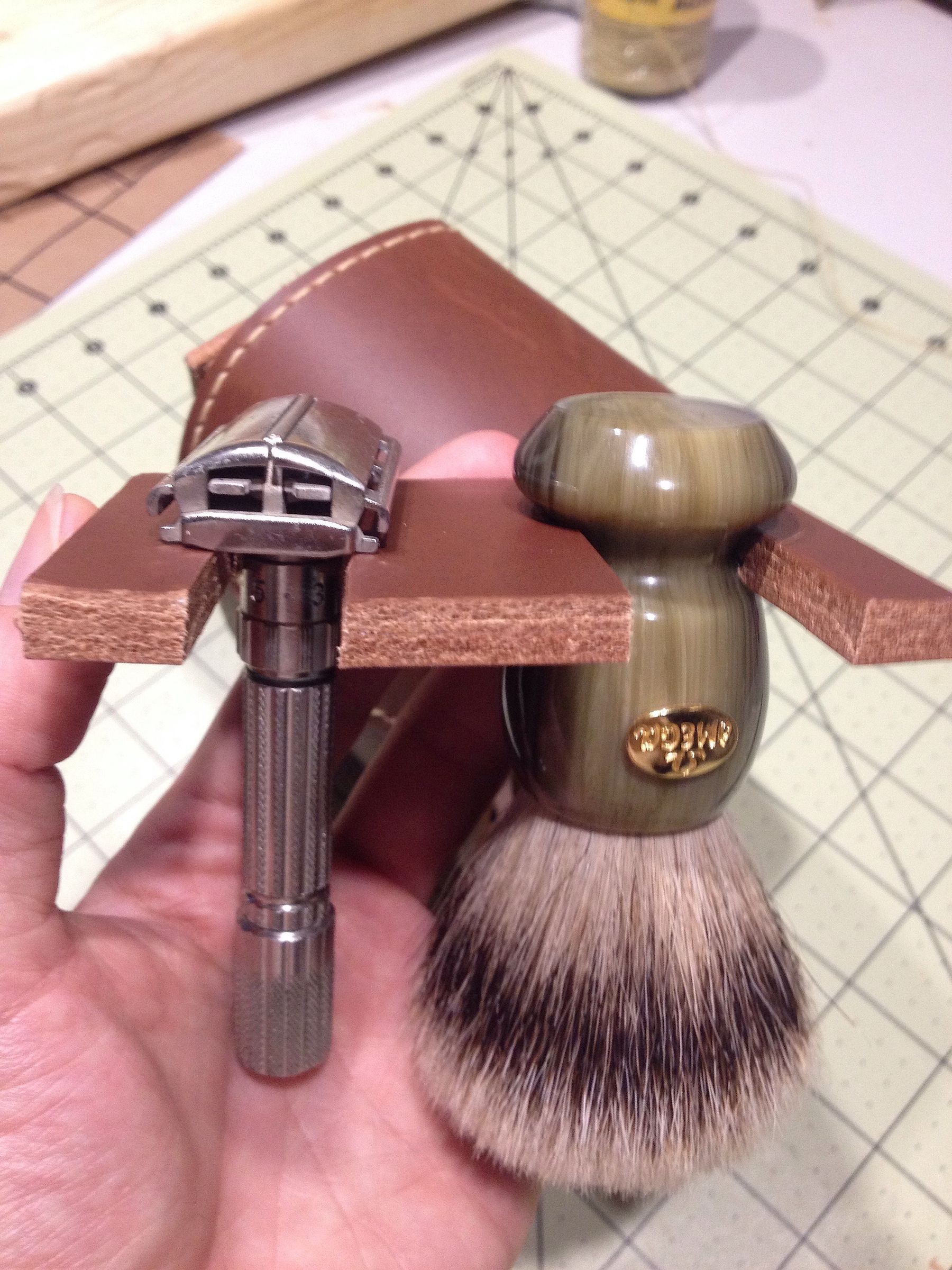 Hand Sewn Leather Travel Case for Full Size Shave Brush and Safety ...