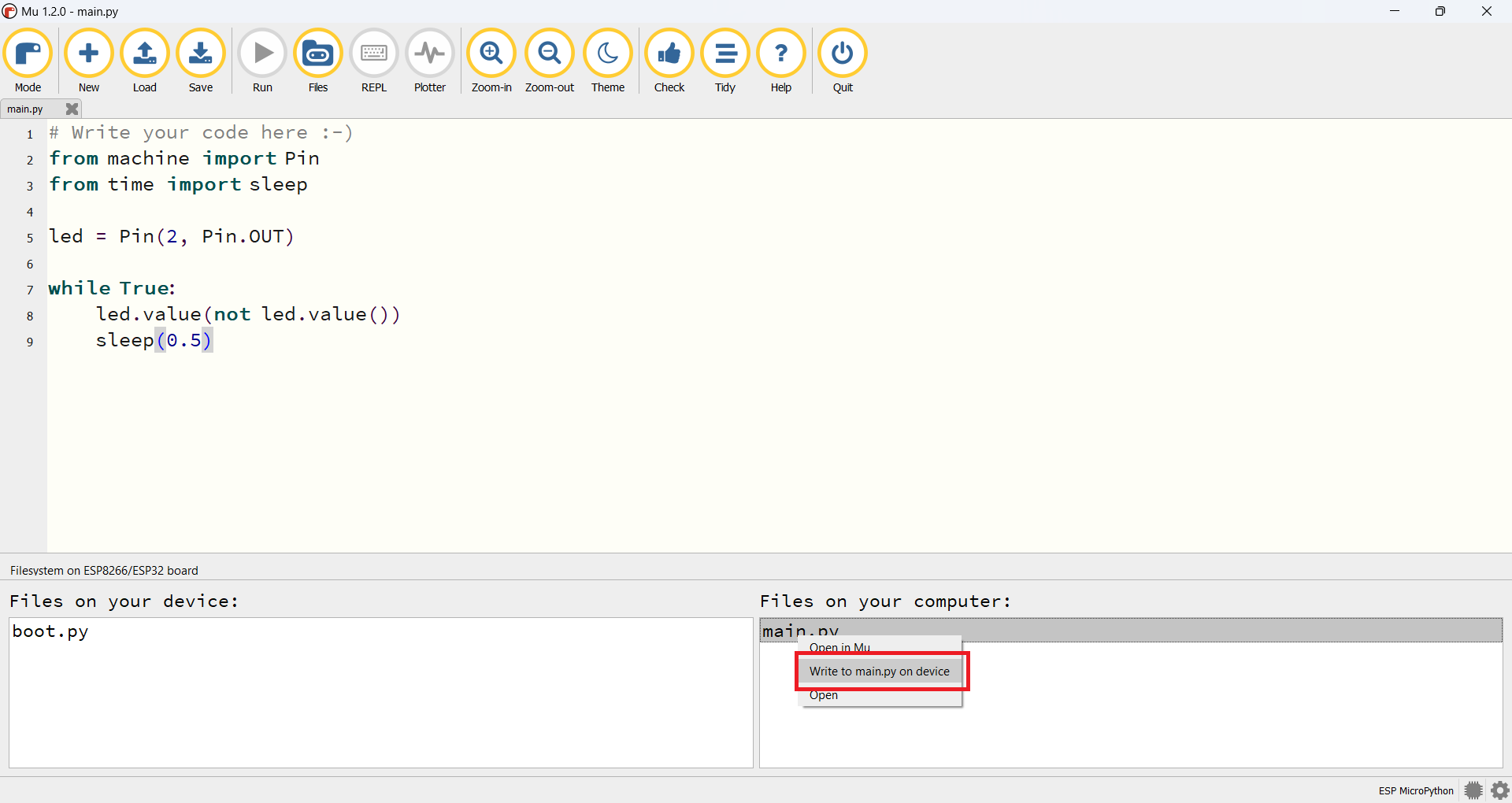 Esp32 On Board Led Blinking With Micropython And Mu Editor 4 Steps Instructables 5648