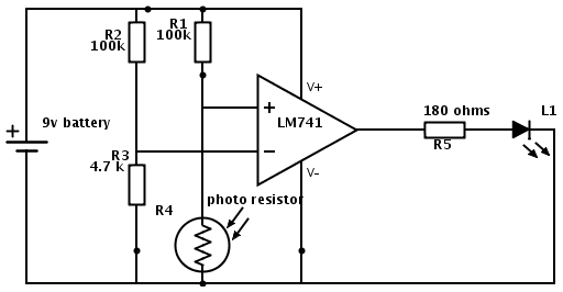 DARK/LIGHT SENSOR BASED ON the LM741 Opamp : 4 Steps - Instructables