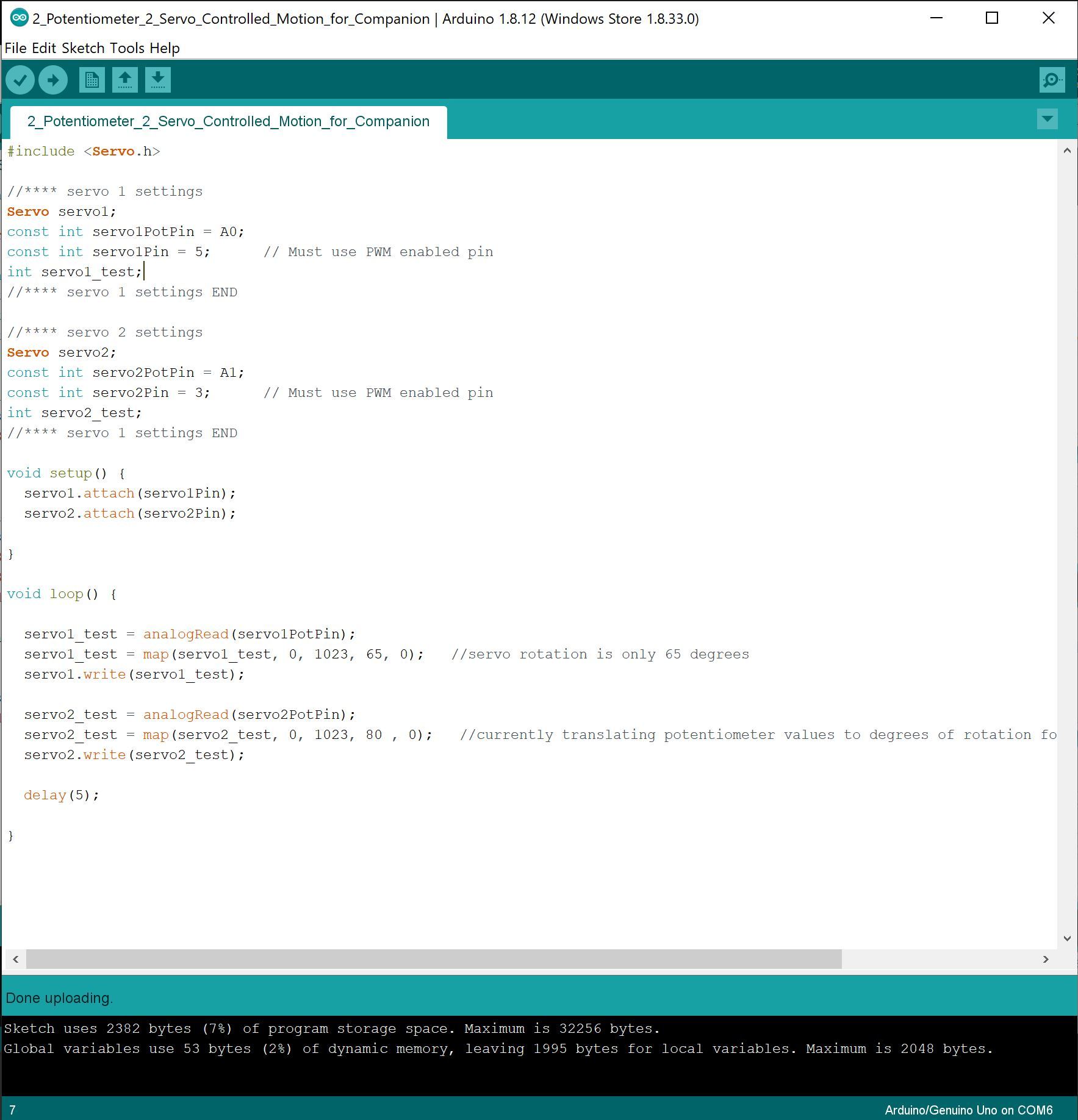 2 Potentiometers & 2 Servos: Controlled Motion With Arduino : 4 Steps ...