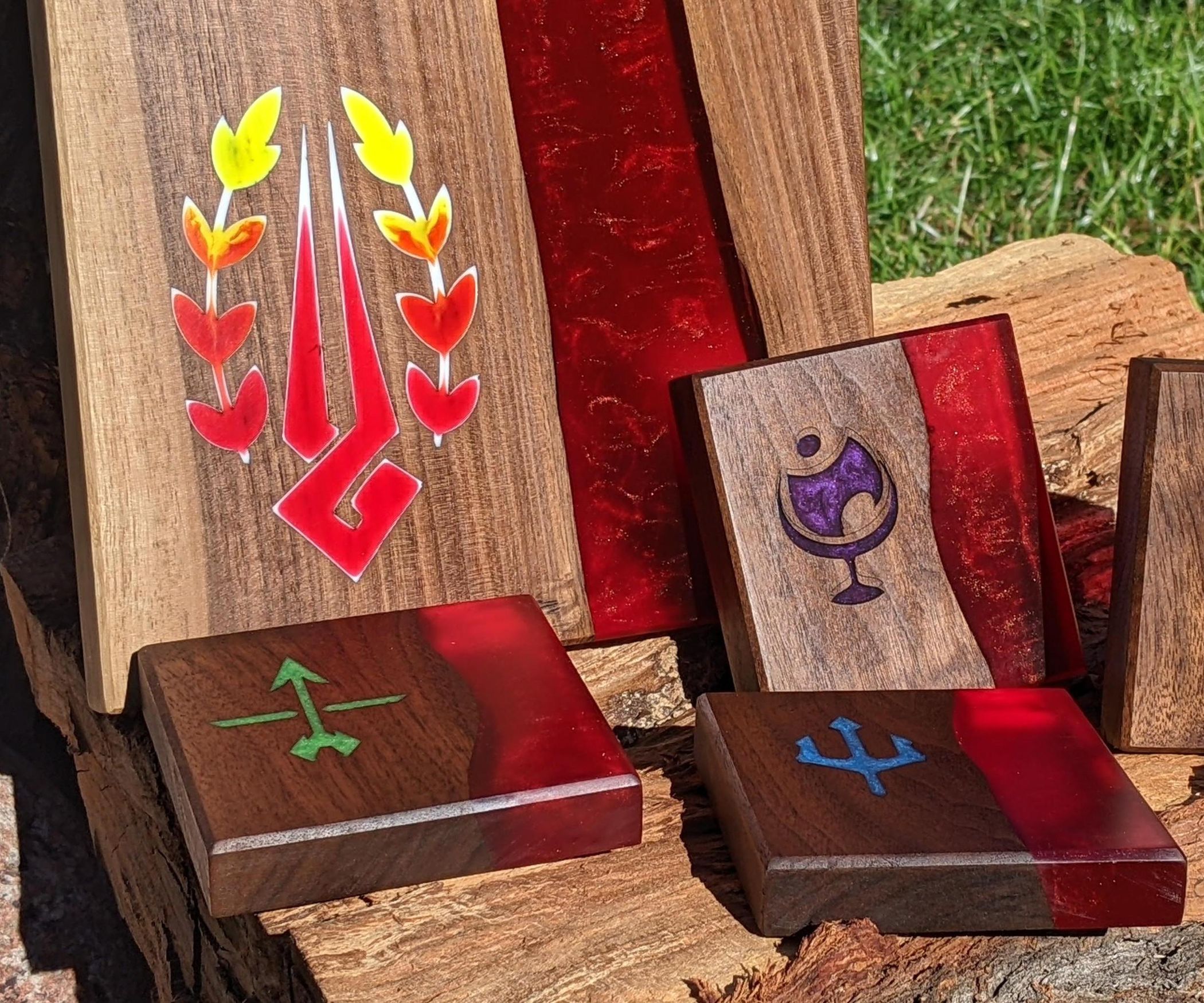 Laser-engraved Hades Resin Cutting Board and Coaster Set; River of Styx ...