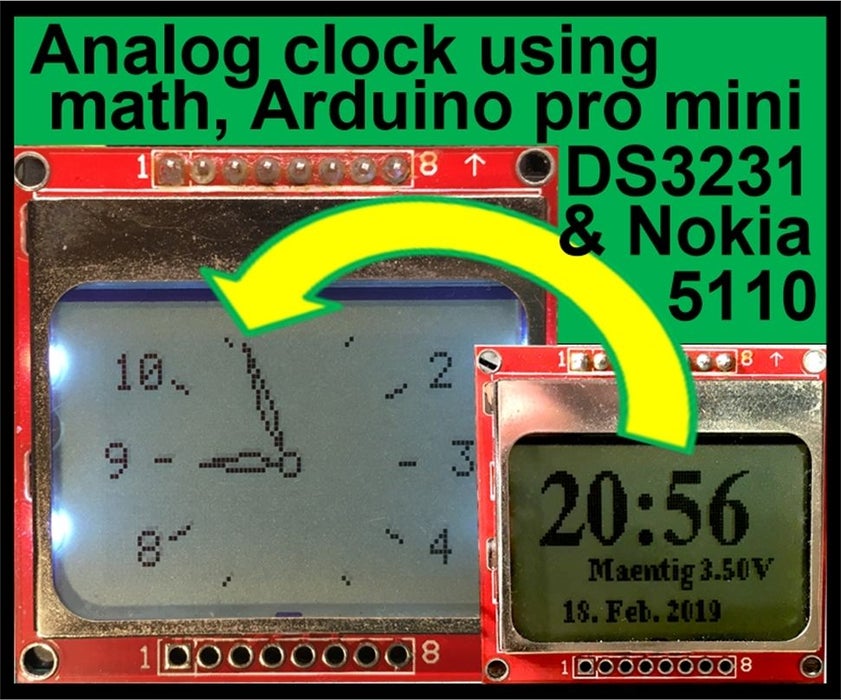 Analog Clock Using Math, Arduino Pro Mini, DS3231 and Nokia 5110 | Trybotics
