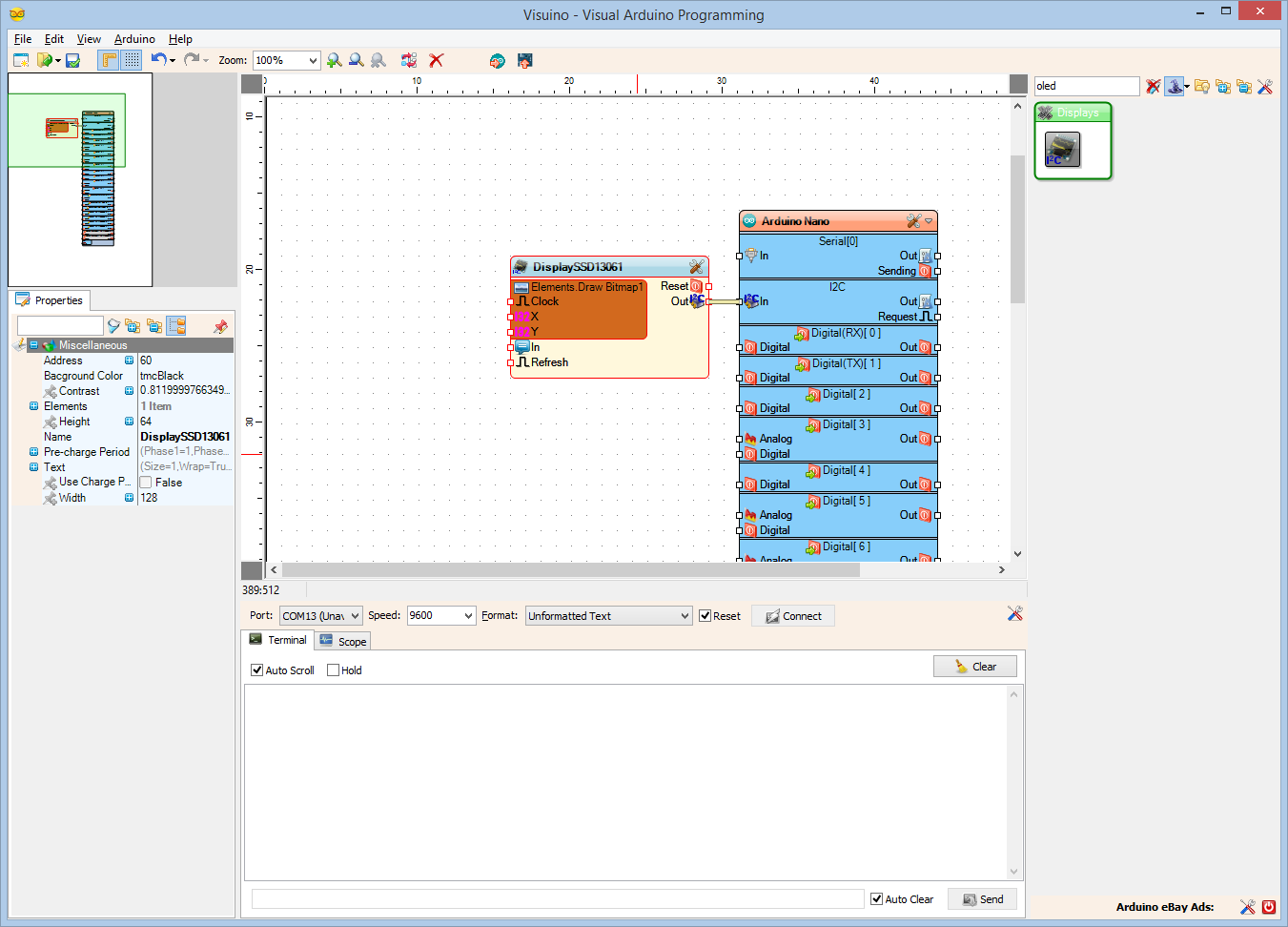 Arduino Nano: Bitmap Animation in SSD1306 I2C OLED Display With Visuino ...