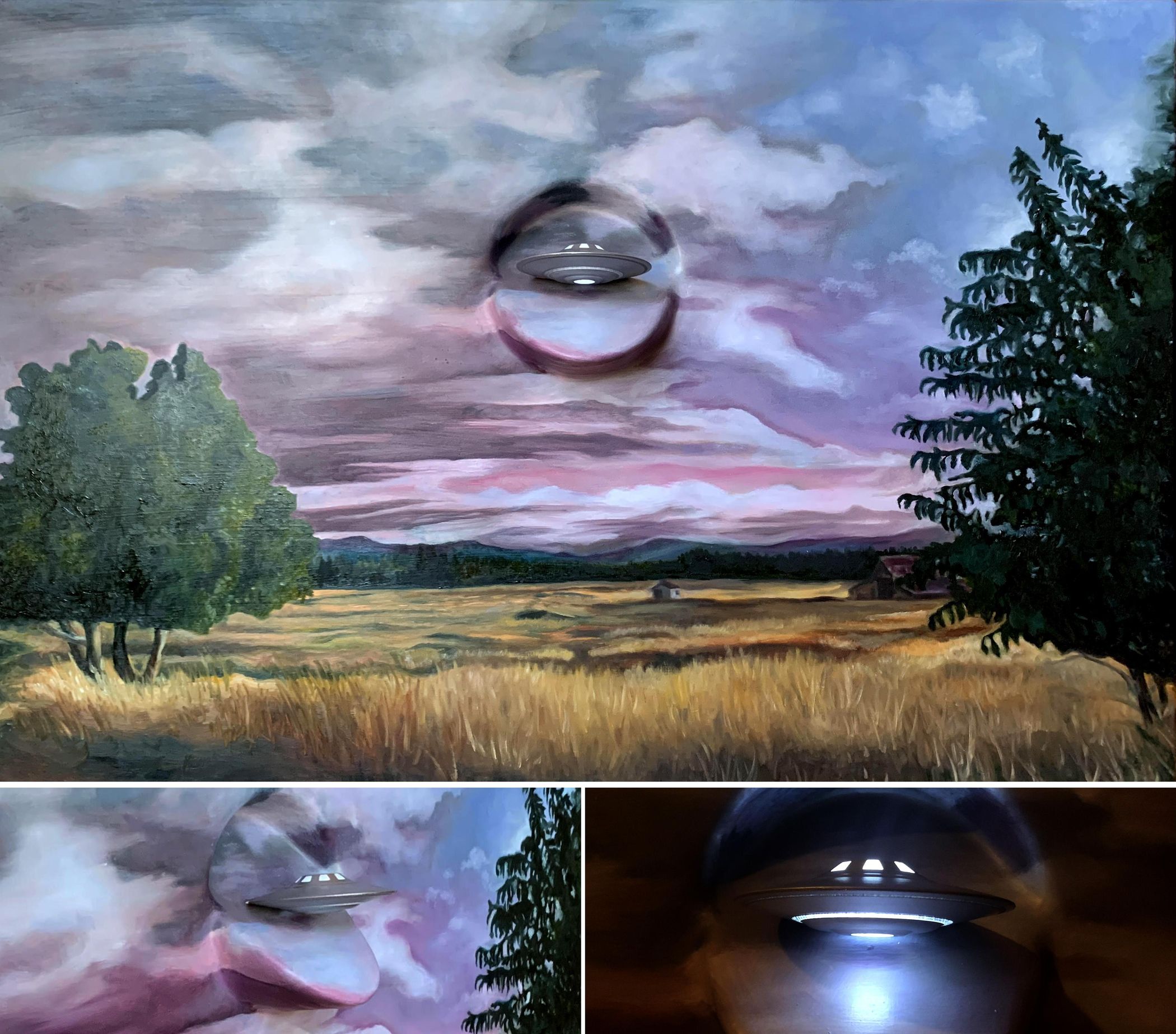 Trans-Medium UFO Art - Illuminated Flying Saucer Rides Gravity Wave ...
