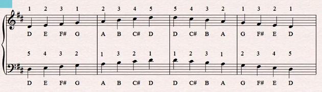 D Major Scale Bass Clef