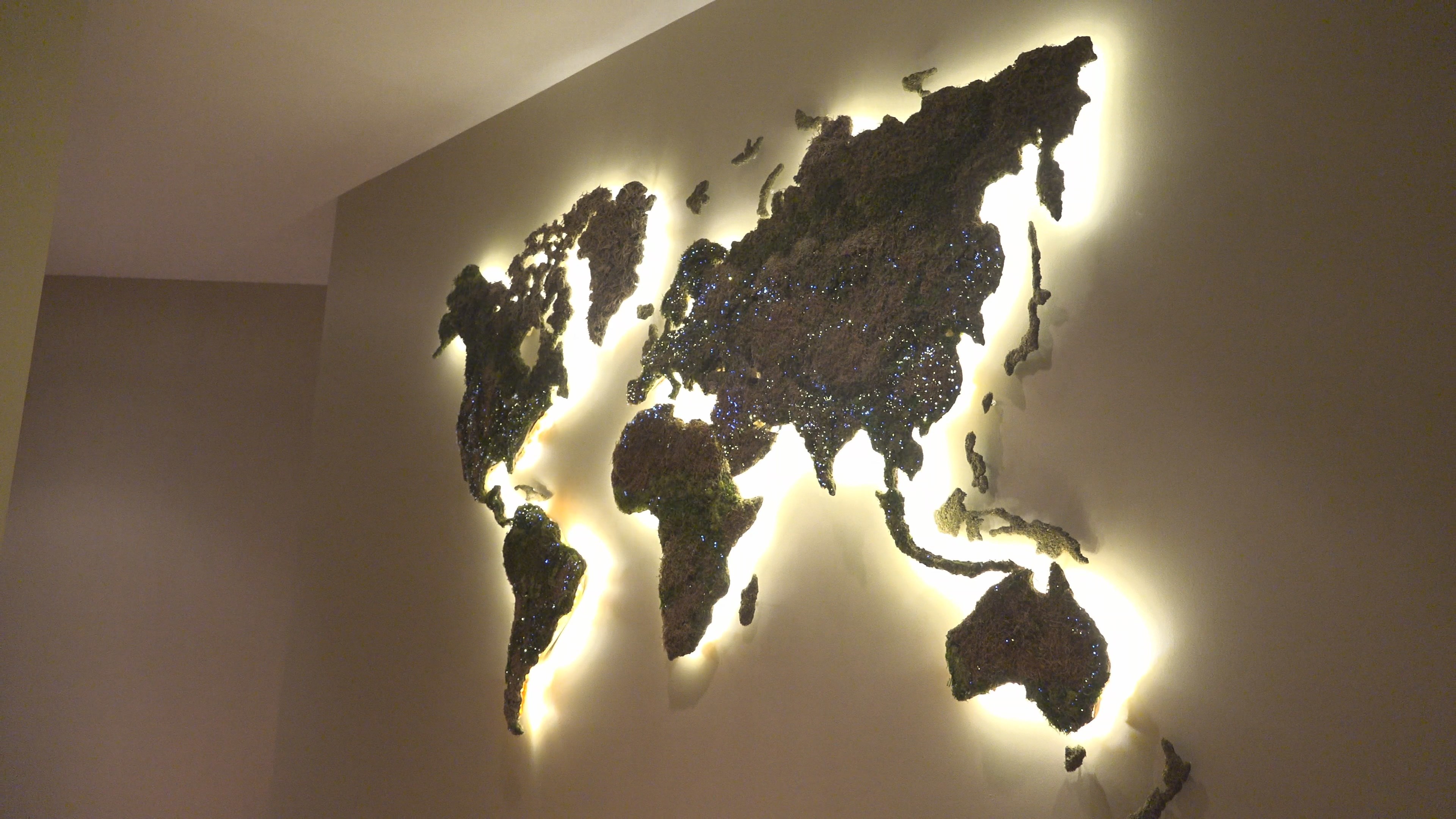 Floating World Backlit Moss Map With Arduino Fiber Optic LED Cities ...