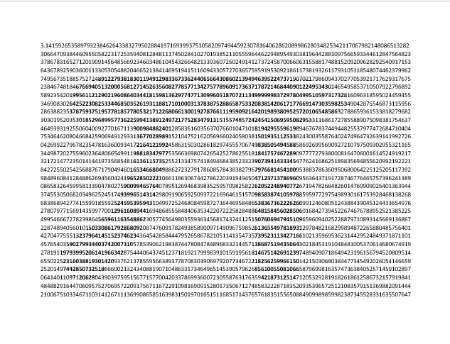 Pi Numbers 1 Million