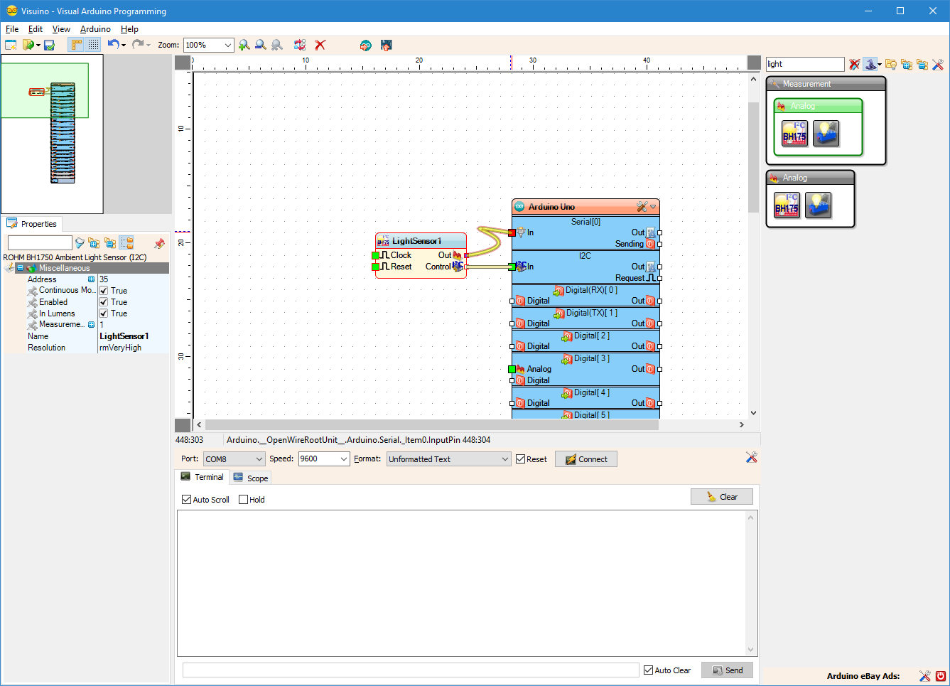 Arduino Nano: BH1750 Ambient Light I2C Sensor With Visuino : 6 Steps ...