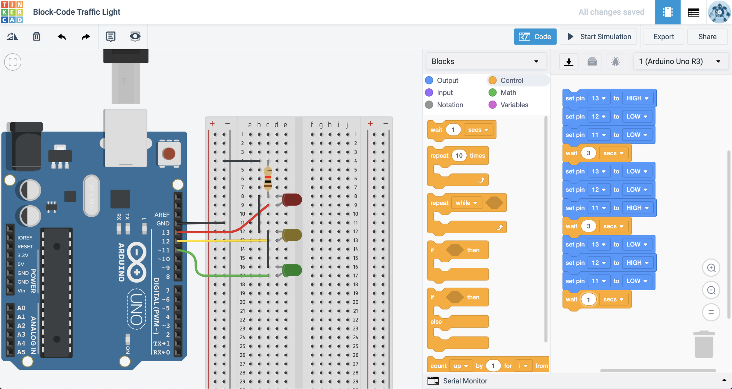 Code a Traffic Light in Tinkercad Codeblocks & Circuits : 10 Steps ...