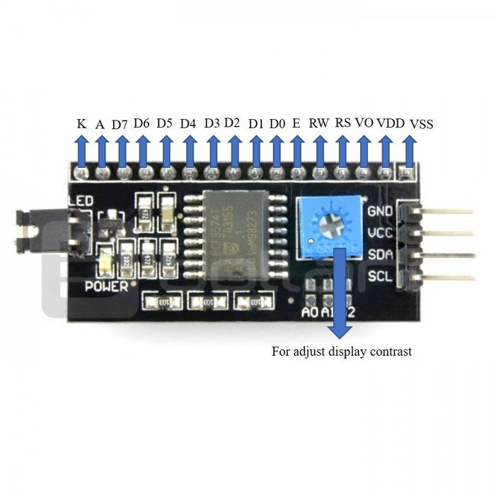 Details and Connections of I2C LCD Adapter | Trybotics