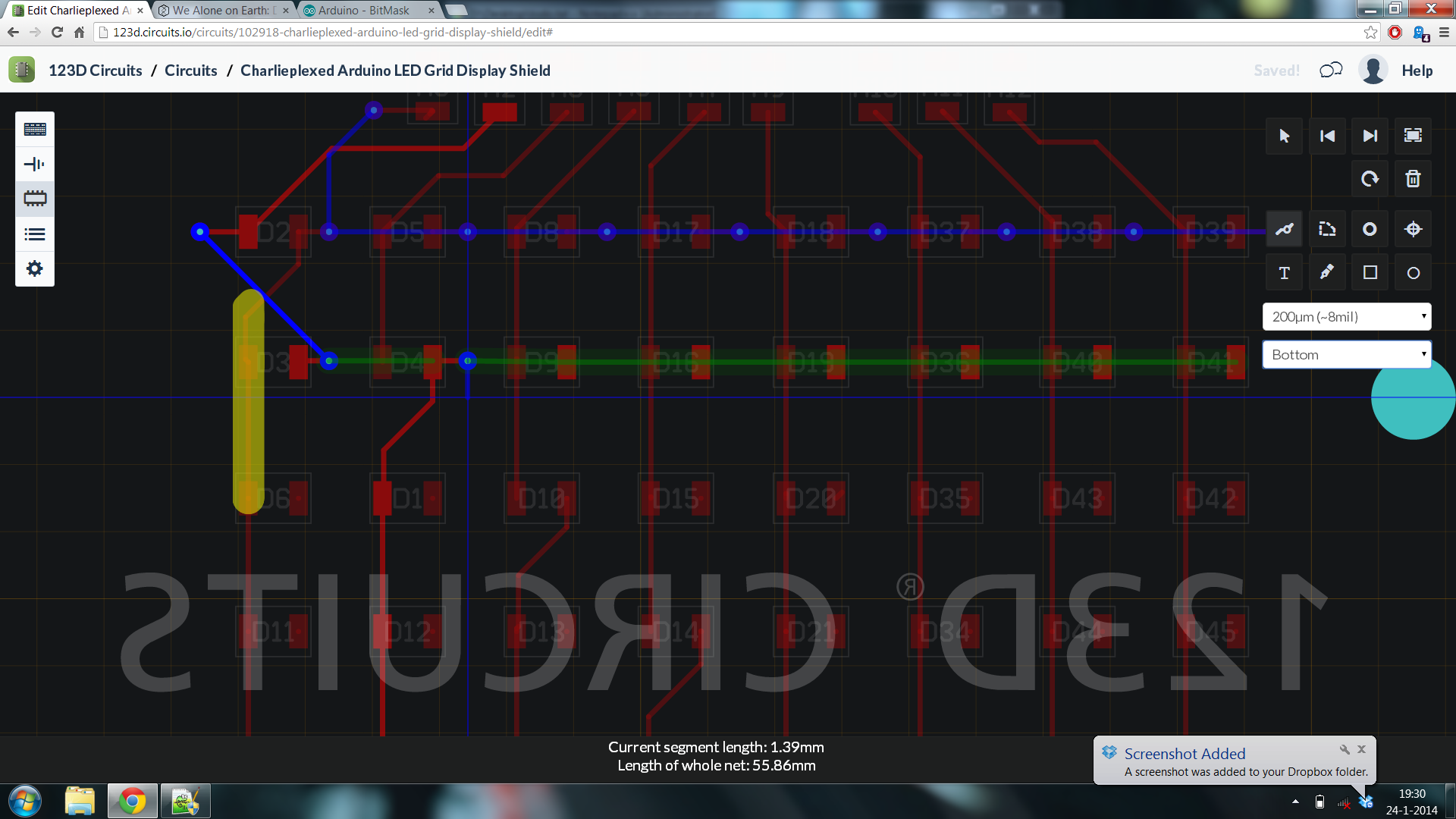 Charlieplexed Arduino 8x8 LED Grid Display Shield Made and Simulated in 123D Circuits : 4 Steps ...
