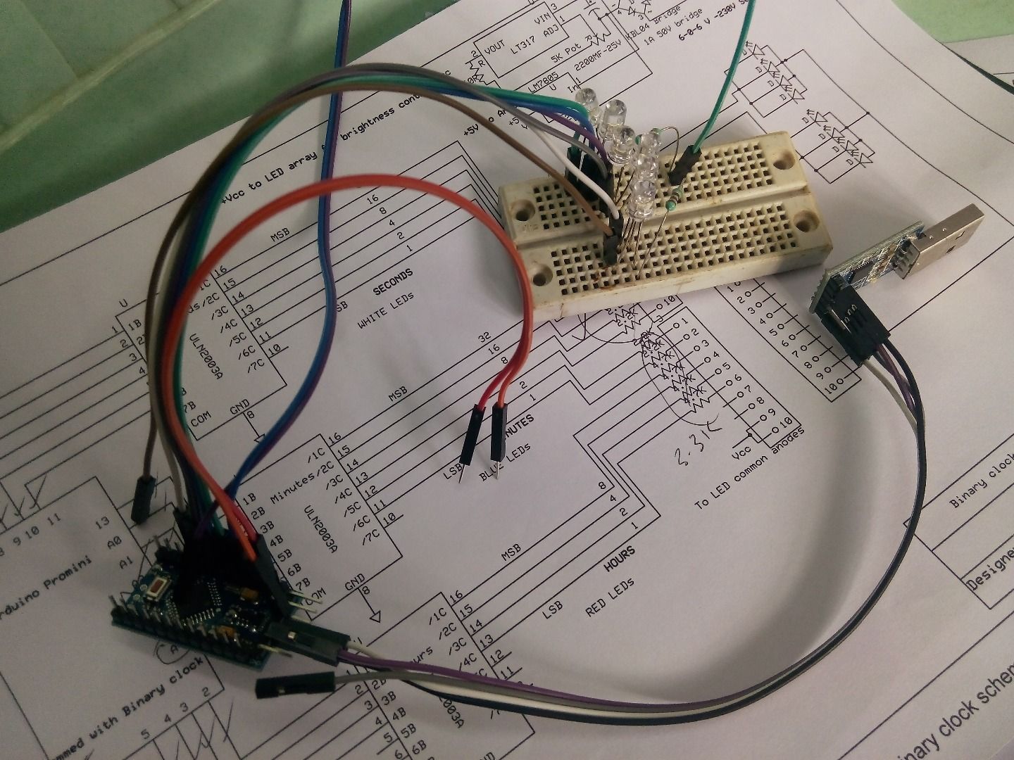 Pure Binary LED Wall Clock With Arduino : 4 Steps - Instructables