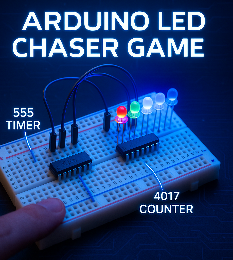 Arduino LED Chaser Game | Use of 555 Timer & 4017 Counter : 8 Steps (with Pictures) - Instructables