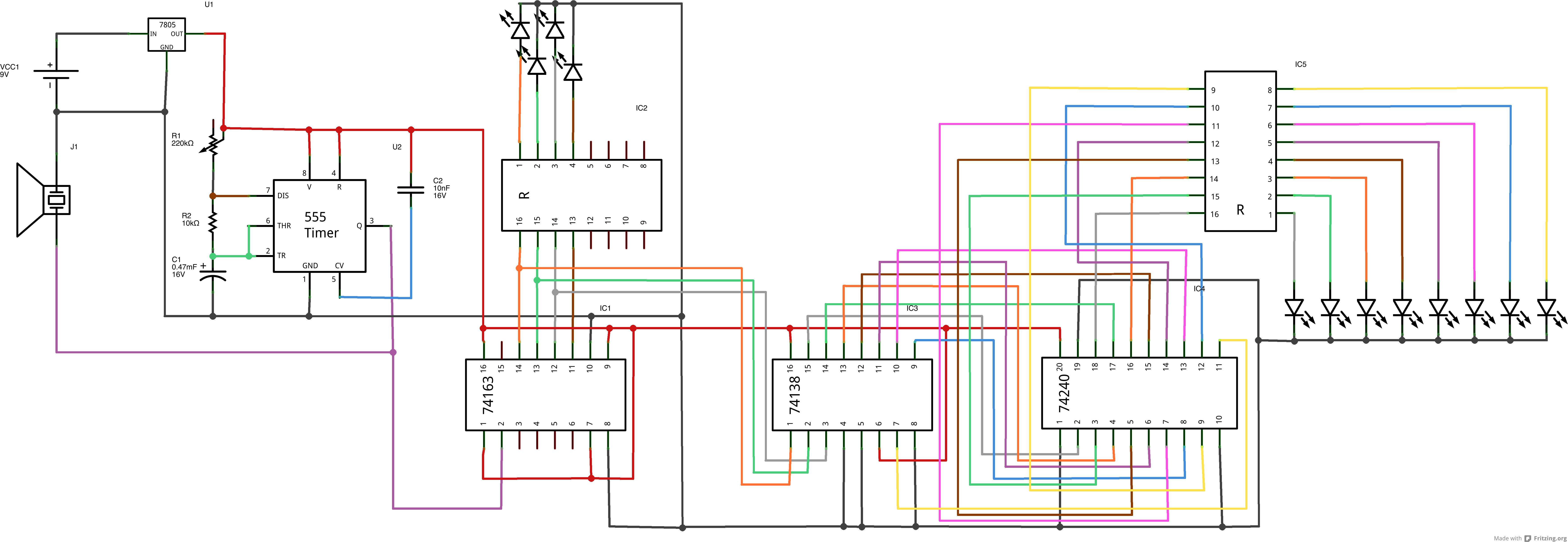 Running LEDs With 555, 74163, 74138 and 74240 : 4 Steps - Instructables