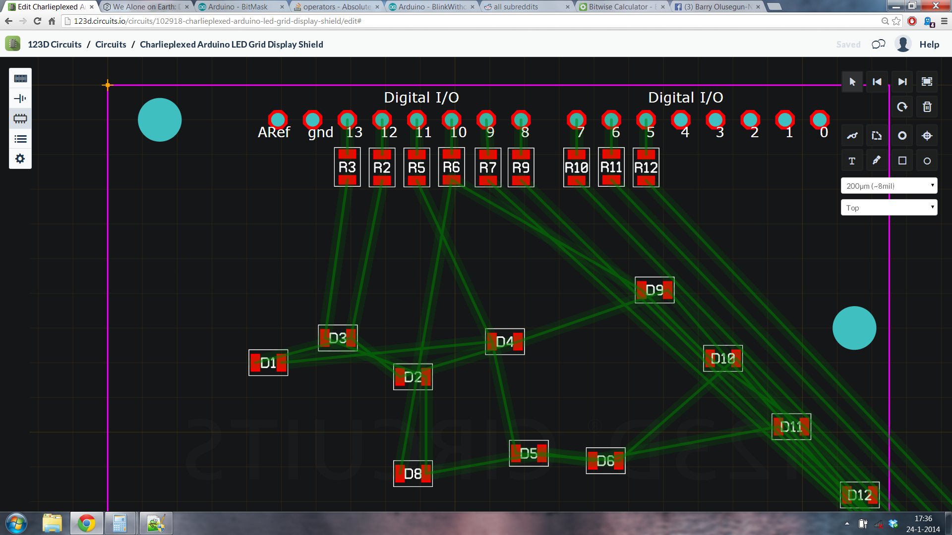 Charlieplexed Arduino 8x8 LED Grid Display Shield Made and Simulated in 123D Circuits : 4 Steps ...