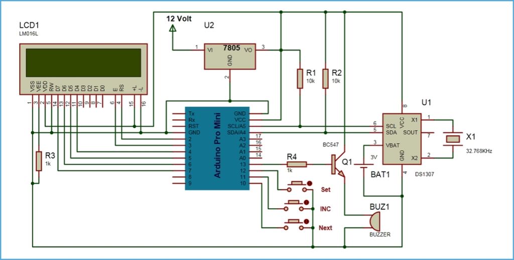 Arduino Based Digital Clock With Alarm Using 1602 Lcd 4 Steps
