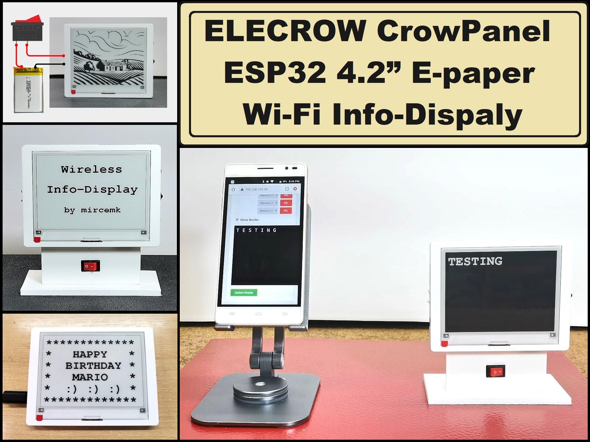 ELECROW CrowPanel ESP32 4.2” E-paper Wi-Fi Info-Dispaly Project : 5 ...