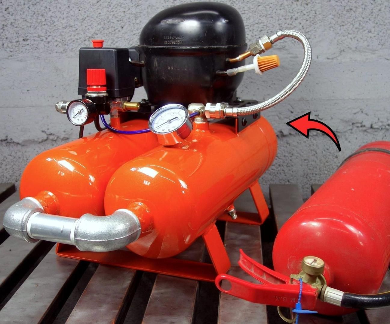 How to Make Silent Air Compressor With Refrigerator Motor and Fire ...
