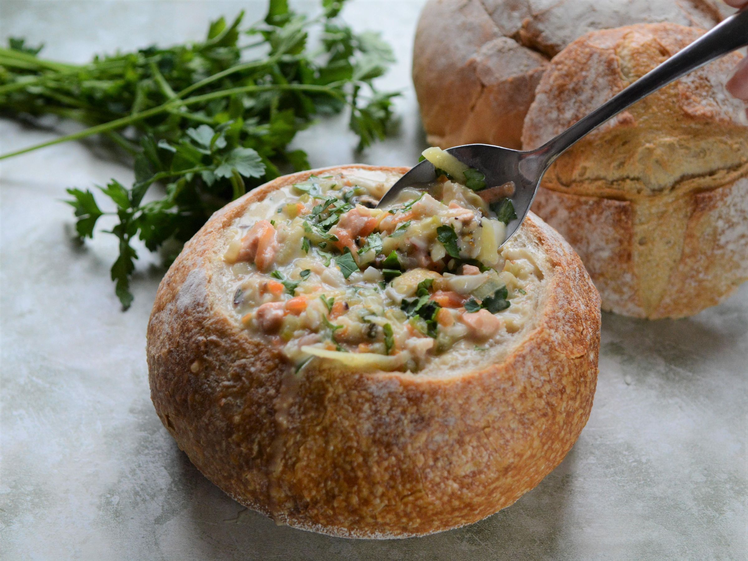 Seafood Chowder Served in a Bread Bowl : 8 Steps (with Pictures ...