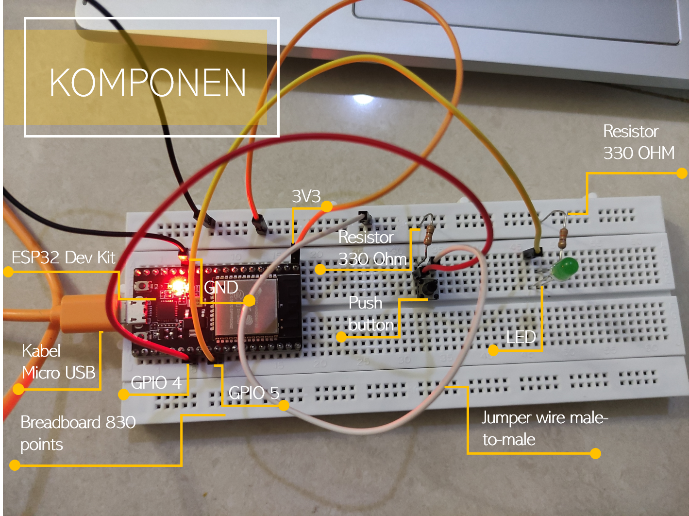 Tutorial ESP32 Membaca Digital Input (push Button) Untuk Mengatur Digital Output (LED) : 5 Steps ...