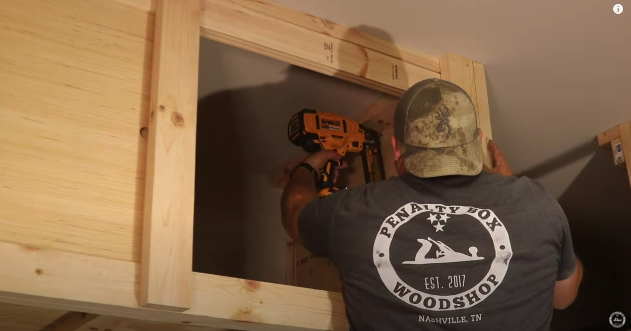 DIY Hanging Storage Shelves With Sliding Doors - Overhead Garage ...
