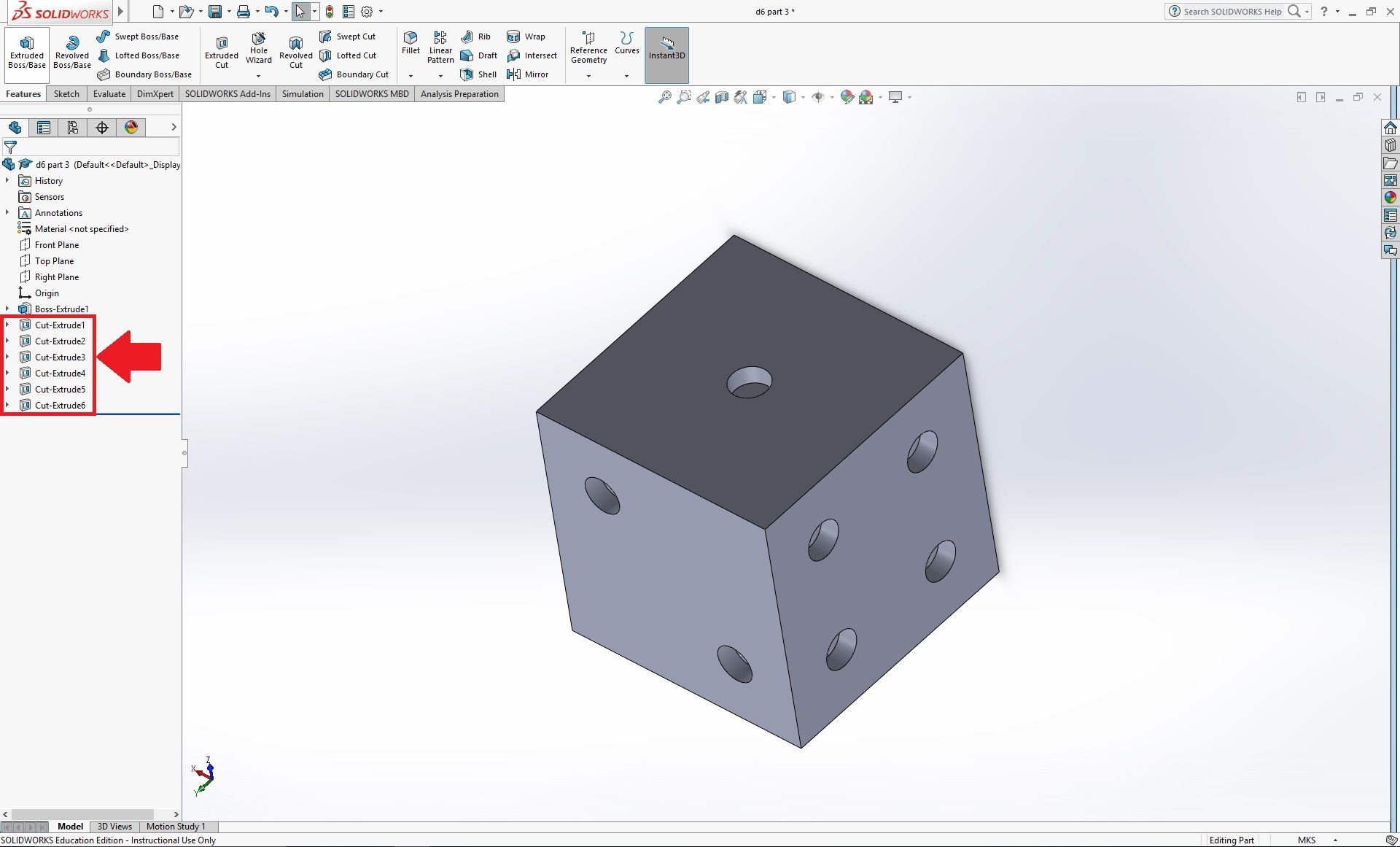 Learning a Few Basic Functions of SOLIDWORKS: Making a Six Sided Dice ...